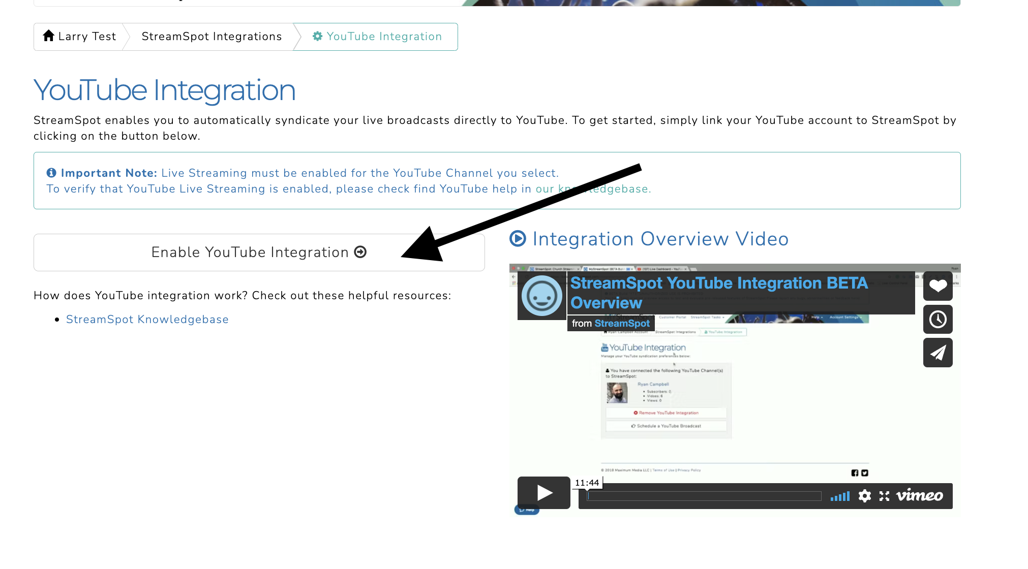 YouTube Live Integration